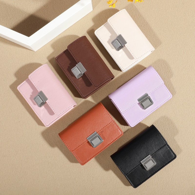 PU Leather Wallets for Women Short Purses Female Plaid Purses Card ...