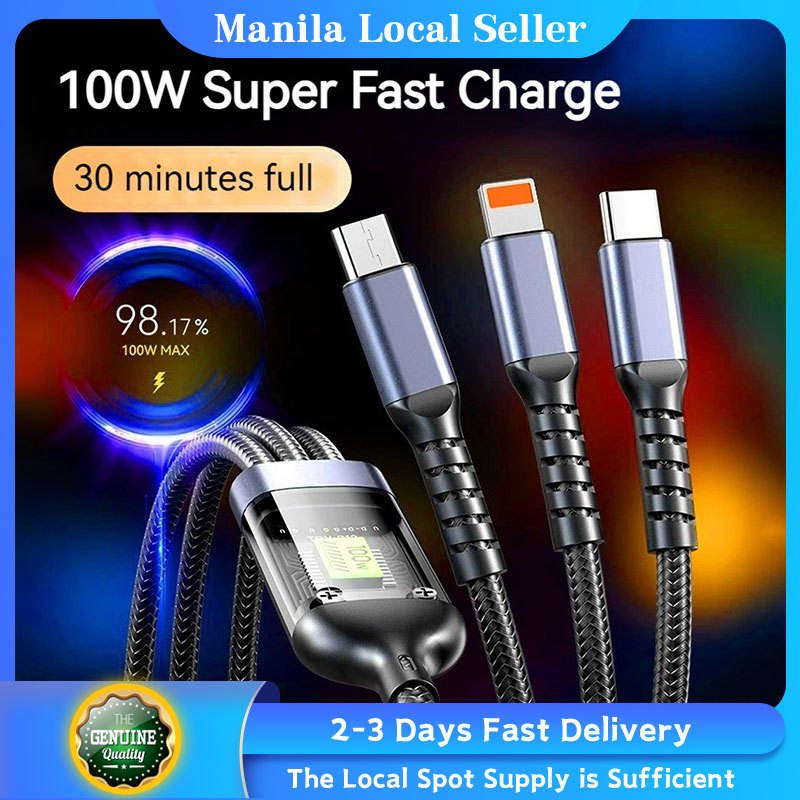TAD-218 100W 3 in 1 Super Charging Cable 6A USB Type C Super Fast ...