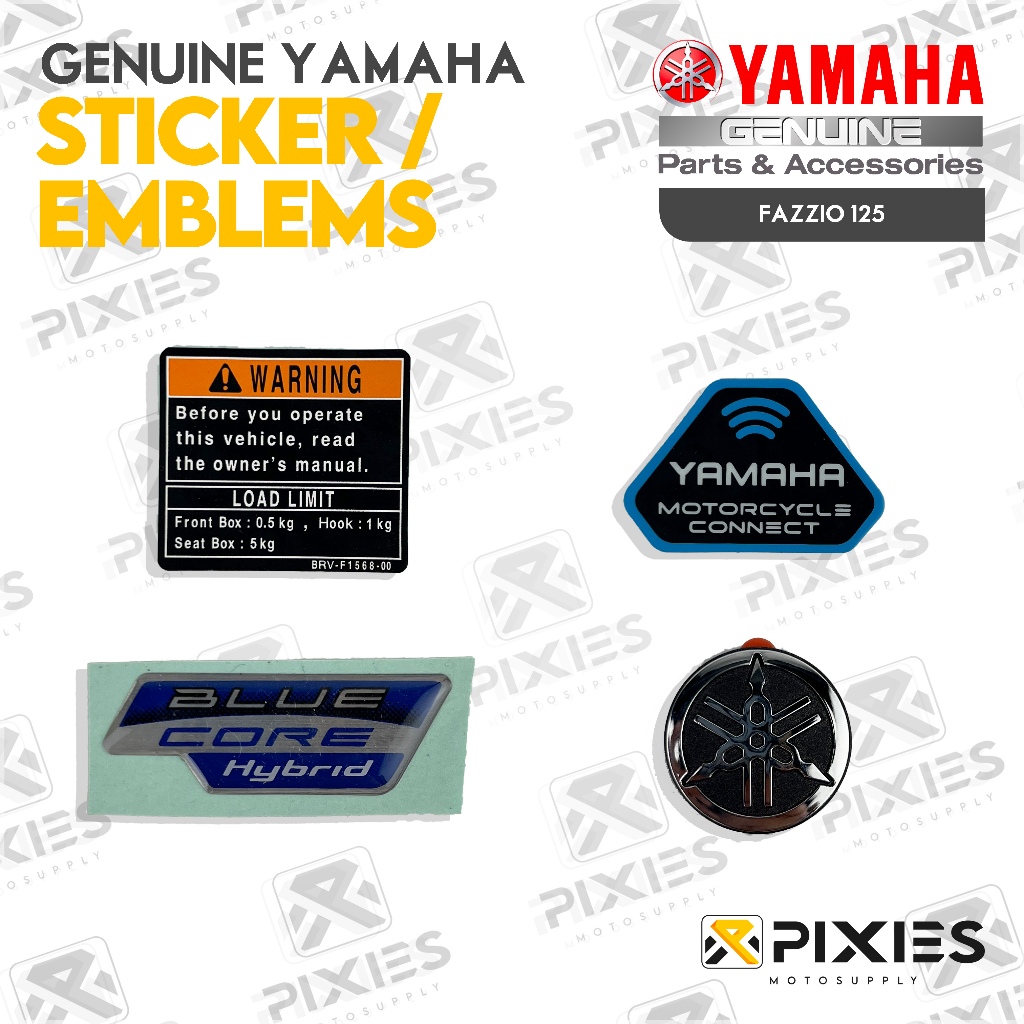 FAZZIO 125 EMBLEMS Y CONNECT BLUE CORE WARNING STICKERS YAMAHA LOGO ...