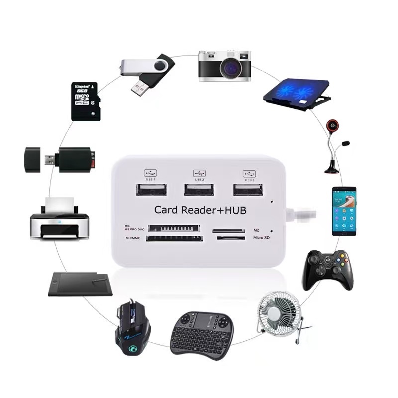 xyx Universal 3 Ports USB Hub 2.0 Memory Card Reader All In One Port ...