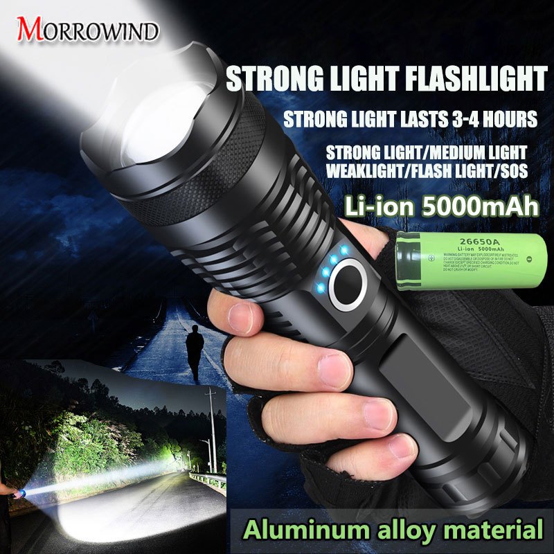 【Aluminum alloy】flashlight waterproof rechargeable heavy duty ...