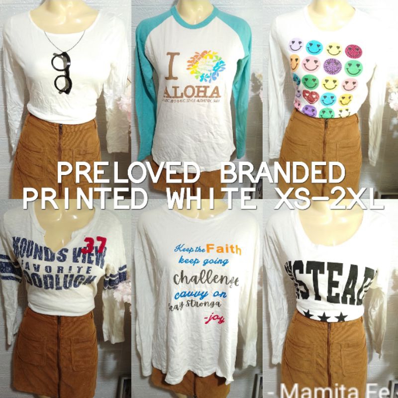 Preloved White Printed Statement Plain Shirts Longsleeves Branded XS TO ...