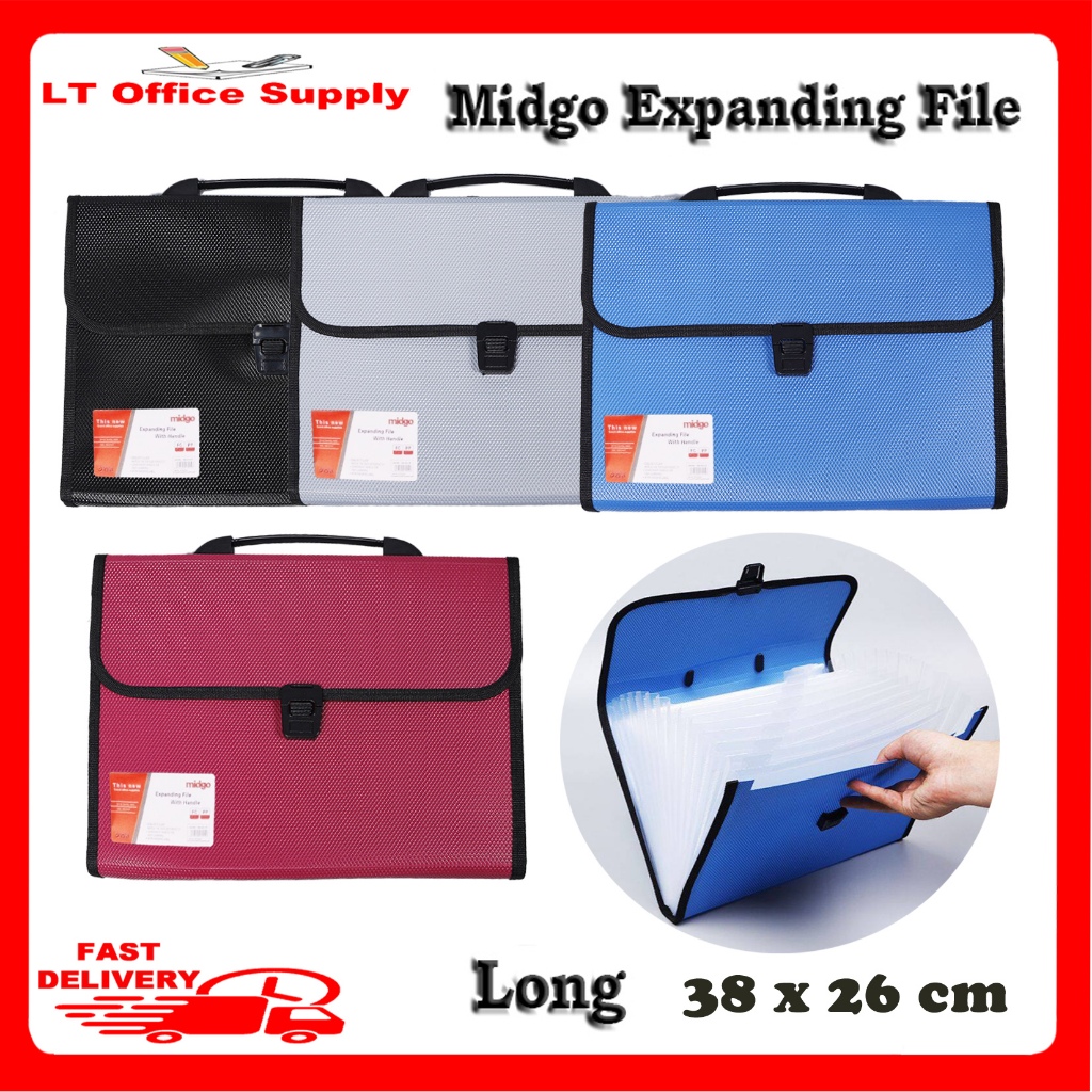 Midgo Expanding file with handle document bag Long size | Shopee ...