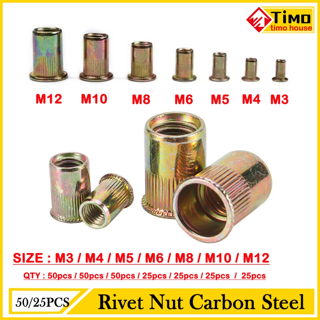 (50PCS/25PCS) Rivet Nut Carbon Steel Flat Head Rivet Nuts Hardware Nuts ...