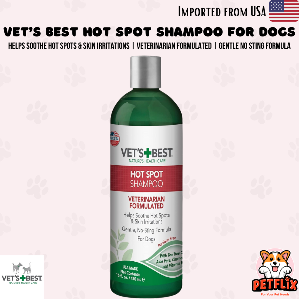 Vet's Best Hot Spot Itch Relief Shampoo for Dog Relieves Dry Skin Rash ...