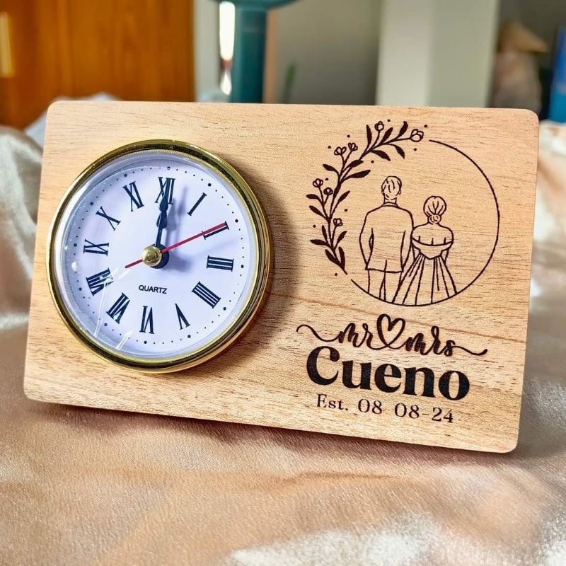 Engraved Wooden Desk Clock with Personalization, Wedding & birthday ...