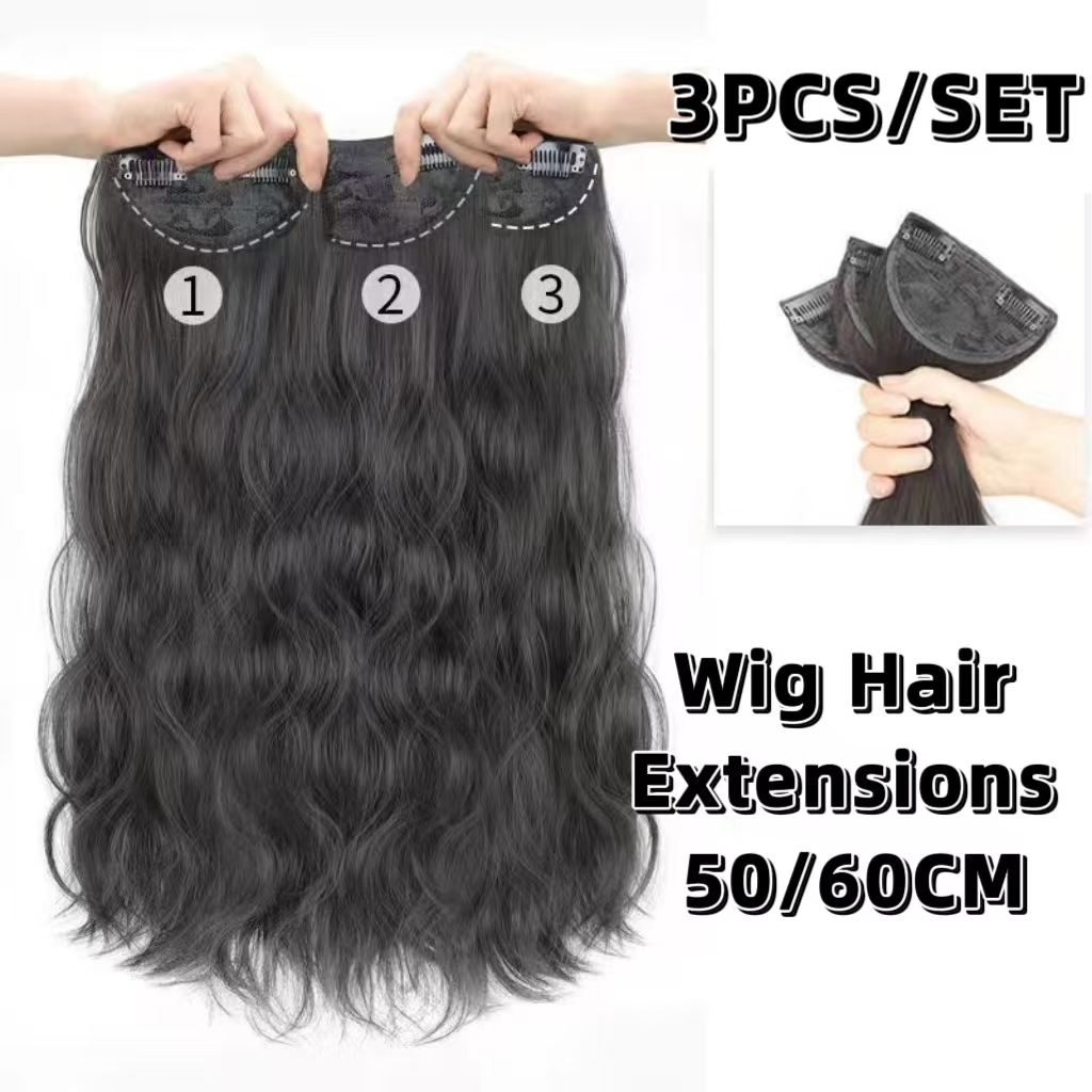 3PCS 50/60CM Wig Hair Extensions Women Human Hair Seamless Straight ...