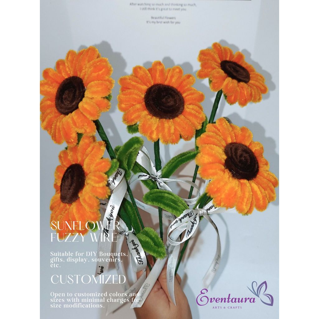 1pc Handcrafted Sunflower Fuzzy Wire Pipe Cleaner Artificial Flower for ...
