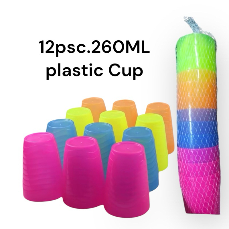 12 Pcs 260ML DVX Reusable Neon Plastic Cup Dining Cup Cute Party ...