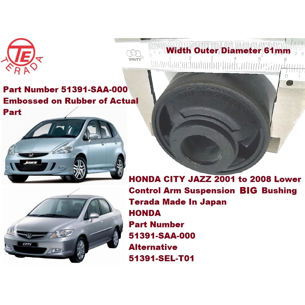 HONDA CITY JAZZ 2001 to 2008 Lower Control Arm Suspension BIG Bushing ...