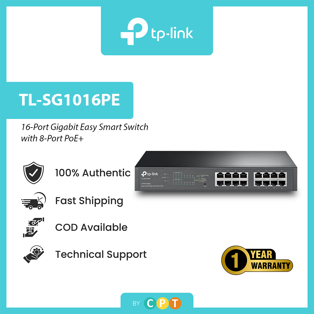 TP-Link TL-SG1016PE 16-Port Gigabit Easy Smart Switch with 8-Port PoE+ | Shopee Philippines