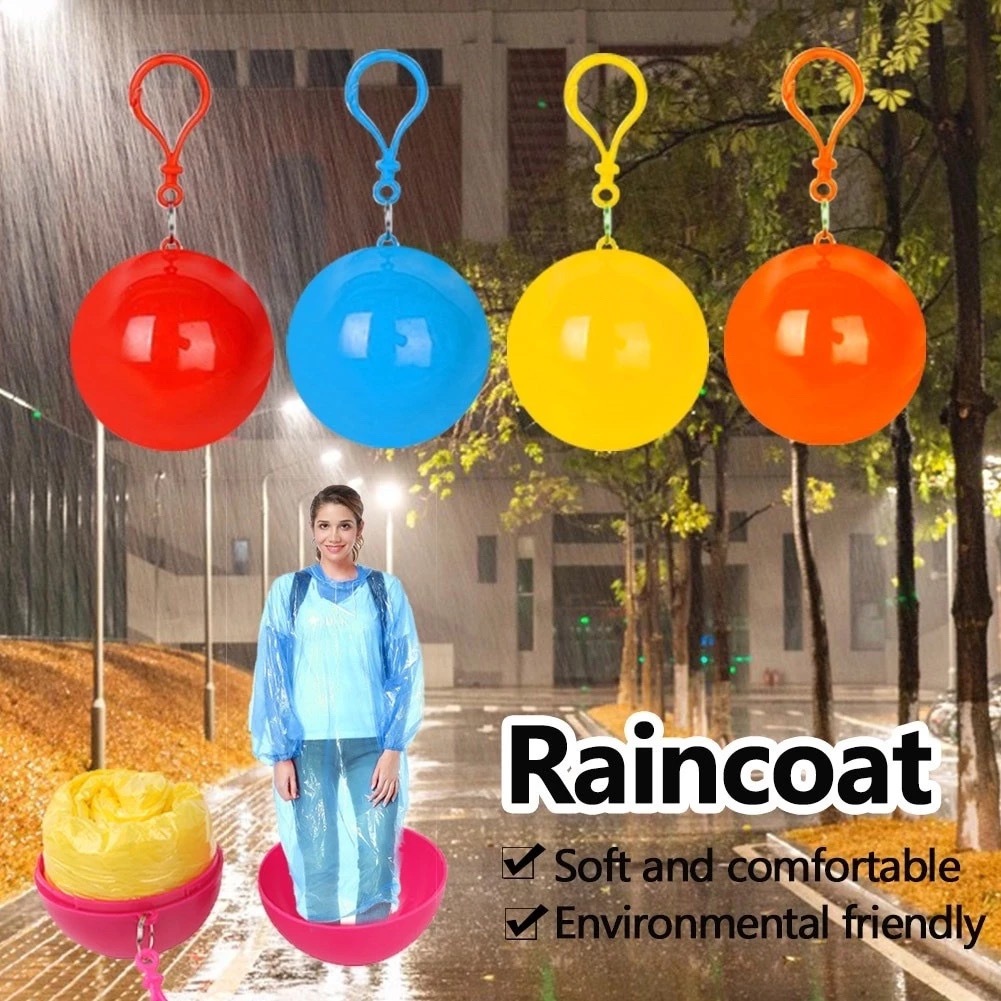 Random Color Portable Raincoat Ball Raincoat Emergency Raincoat Keychai ...