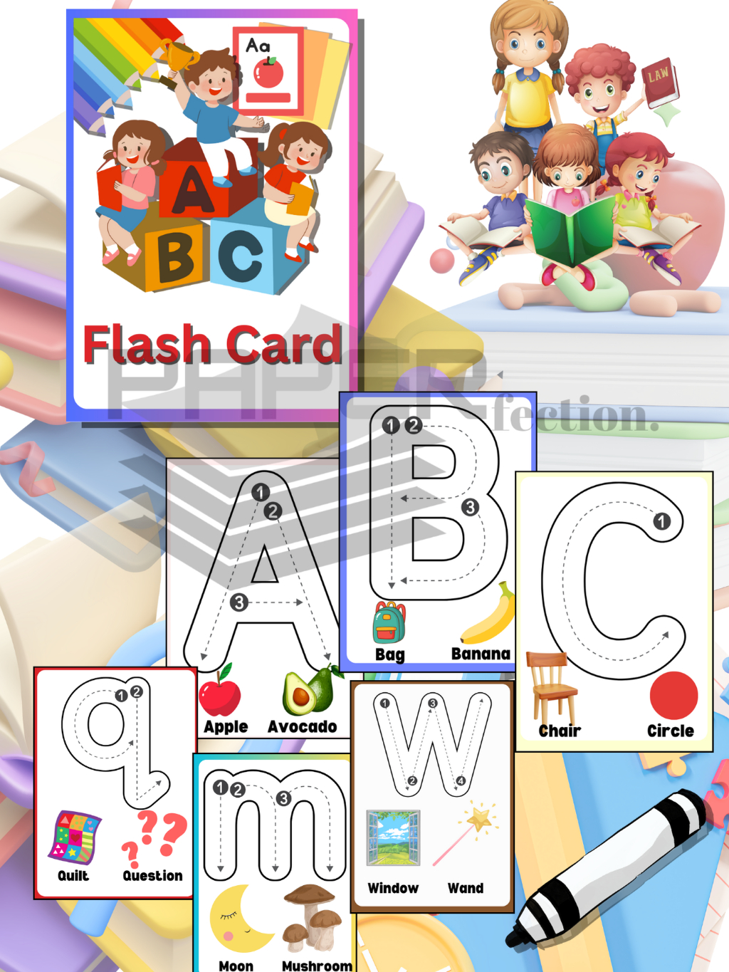 ALPHABETH FLASH CARD WITH TRACING UPPERCASE AND LOWERCASE LETTERS ...