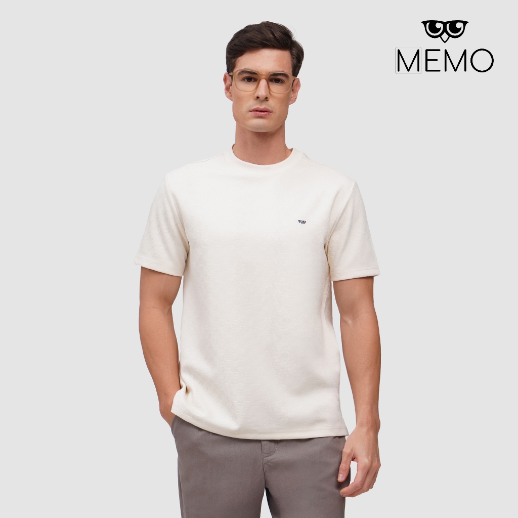 Memo Regular Fit Textured T-Shirt For Men (Cream) | Shopee Philippines