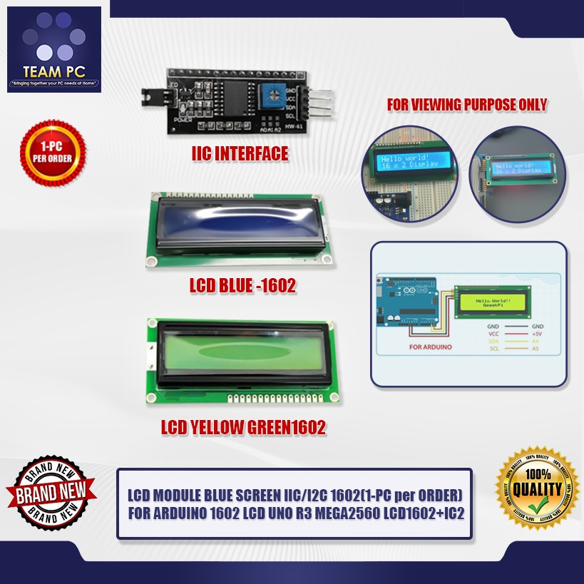 TEAM PC LCD MODULE BLUE SCREEN IIC/I2C 1602(1-PC per ORDER) FOR ARDUINO 1602 LCD UNO R3 MEGA2560 ...