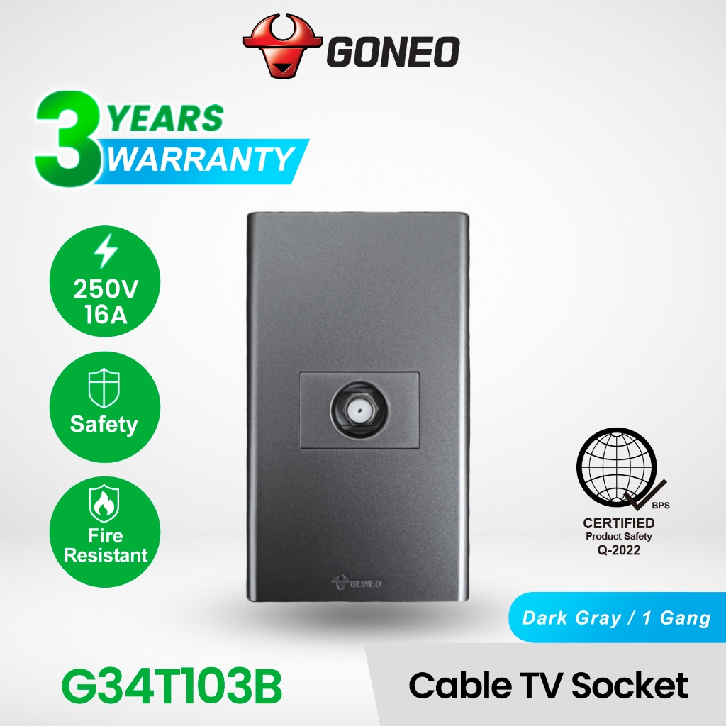 GONEO 1 Gang TV Wall Socket 16A with High Power Rating G34T103B Grey | Shopee Philippines