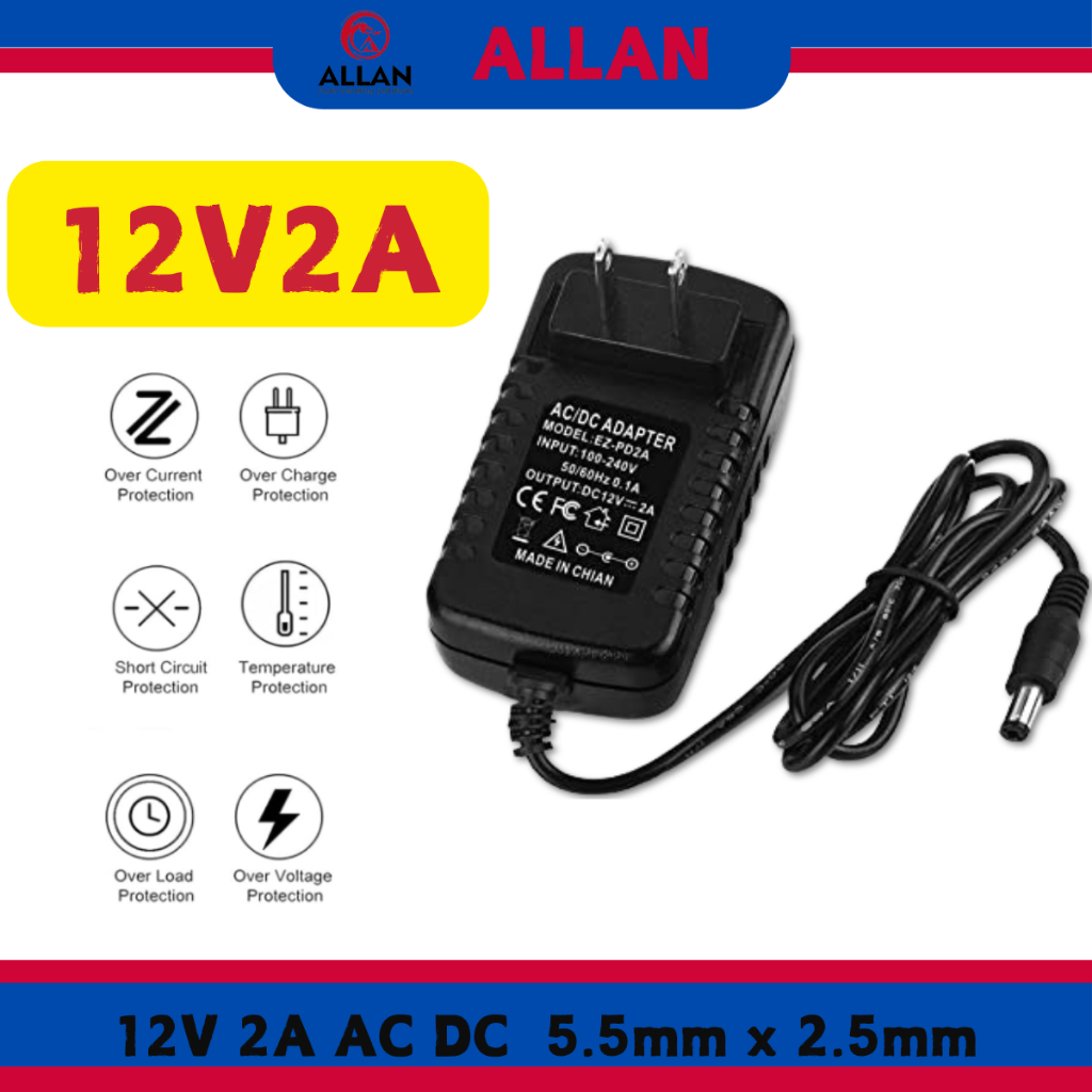 ALLAN 12V2A AD/DC CCTV Power Adapter 12V 2A Adapter For Router CCTV PLDT GLOBE Router | Shopee ...