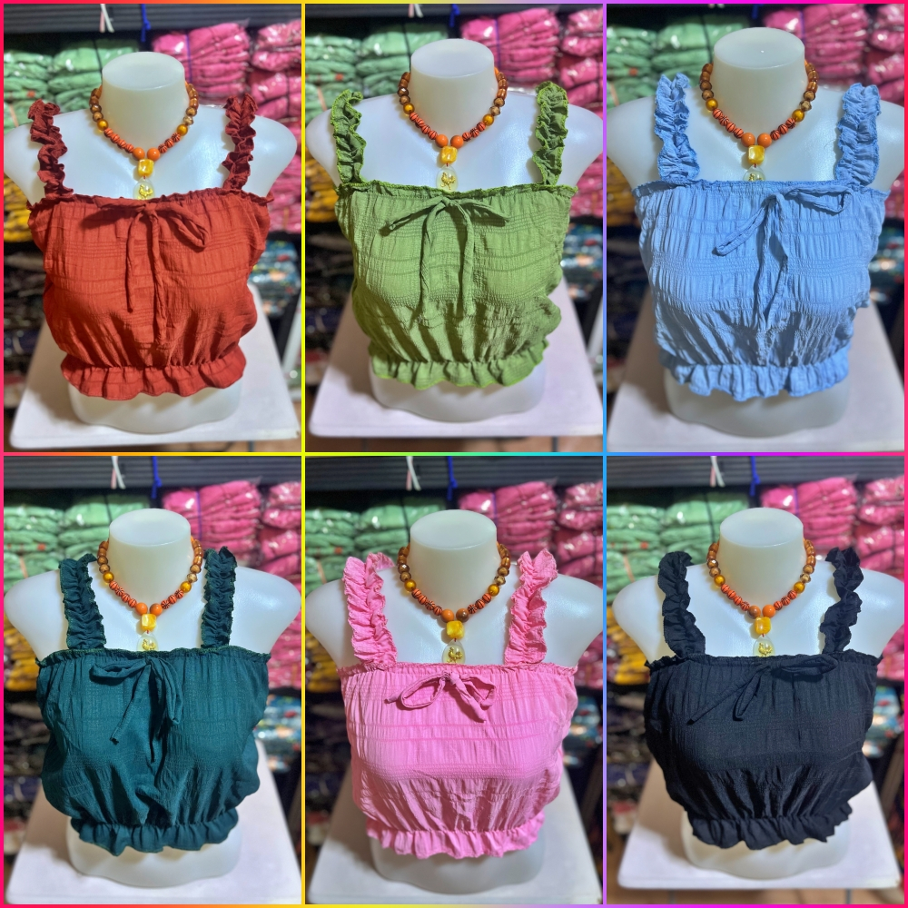 SPAGHETTI TUBE CROP TOP || Bubble Lattice with front Tie | Shopee ...