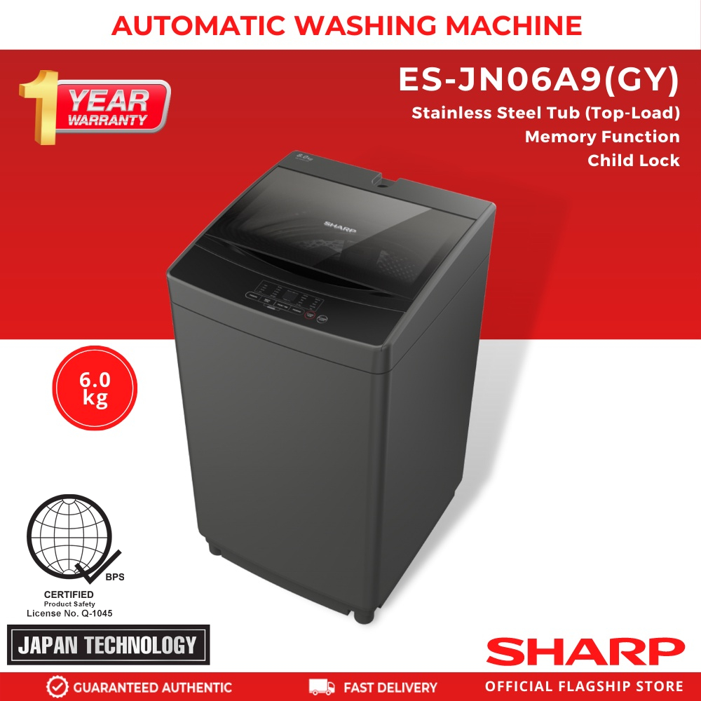 Sharp ES-JN06A9(GY) 6.0 Kg. Fully Automatic Top Load Washing Machine ...