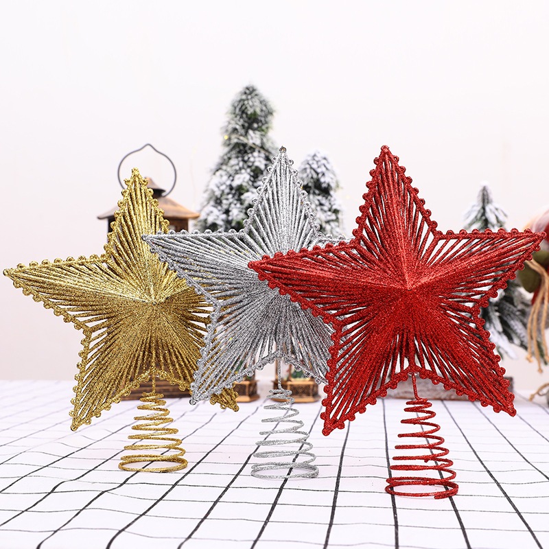 3D Christmas Five-Pointed Star Tree Topper Decoration Sequins Hollow ...
