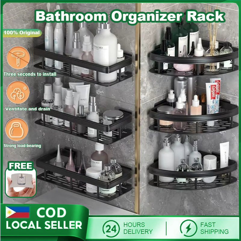Punch-Free Bathroom Corner Shelf Corner Rack Bathroom Organizer Rack ...