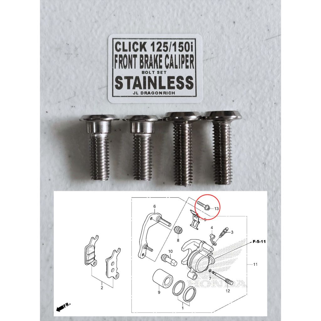 CLICK 125/150i Front Disc Brake Caliper Bolt Set Stainless Bolts Steel ...