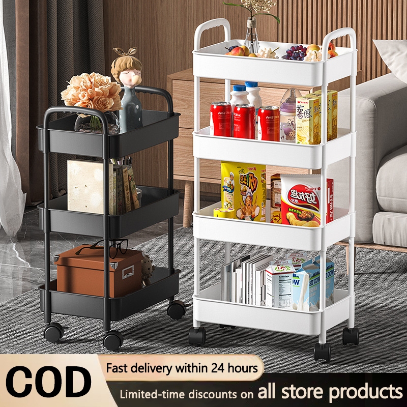 3/4/5 Layers Shelf with Wheels Plastic Cart Shelf Easy to Move Cart ...
