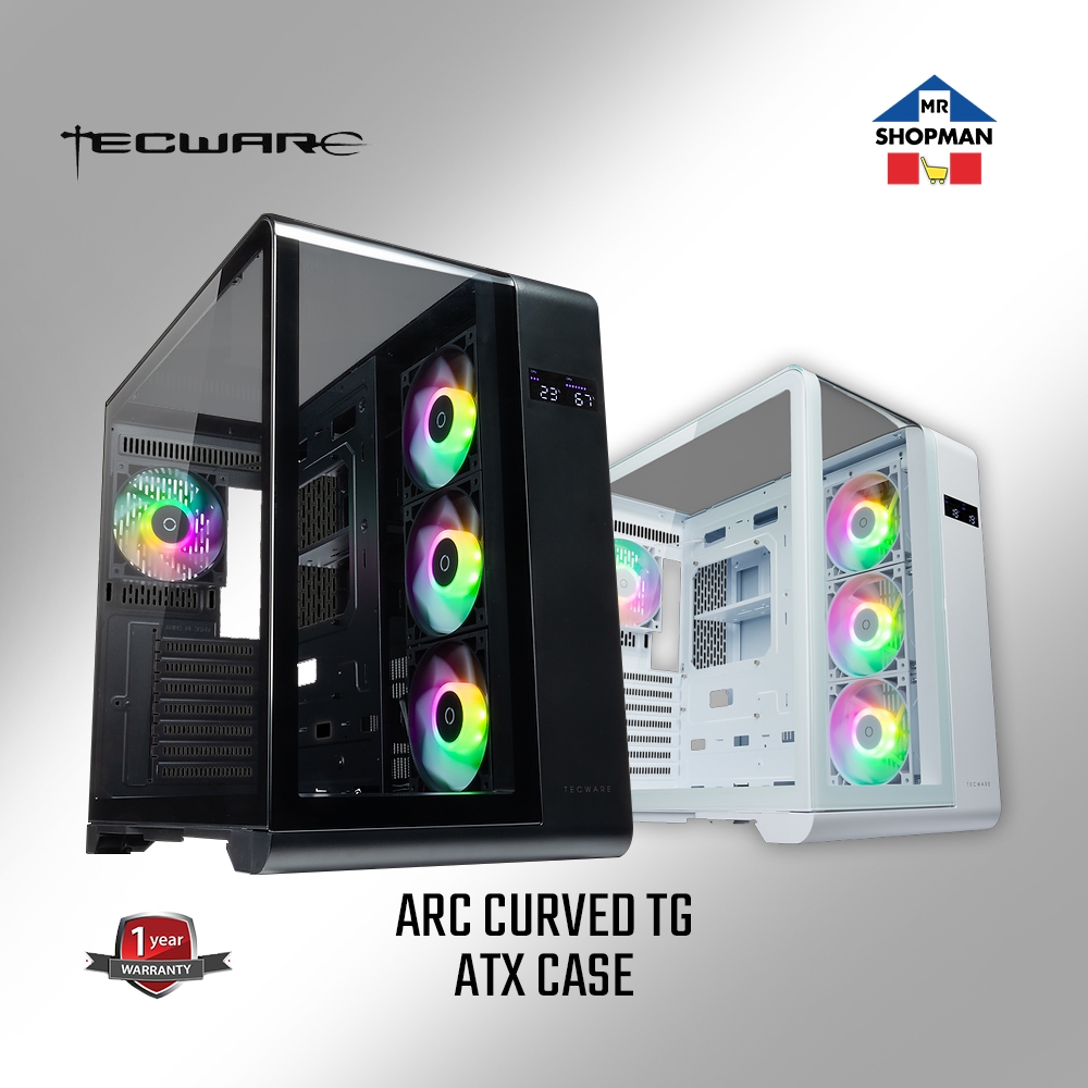 Tecware ARC ATX Curved TG Case + 4x ARGB Fans w/ CPU & GPU Display PC ...