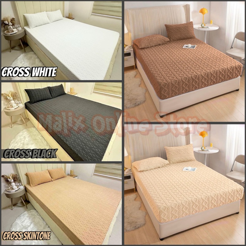 Embossed Full Garter No Lukot Bedsheet 4 in 1 (2 Pillowcase 1 Bedsheet 1 Pouch) | Shopee Philippines