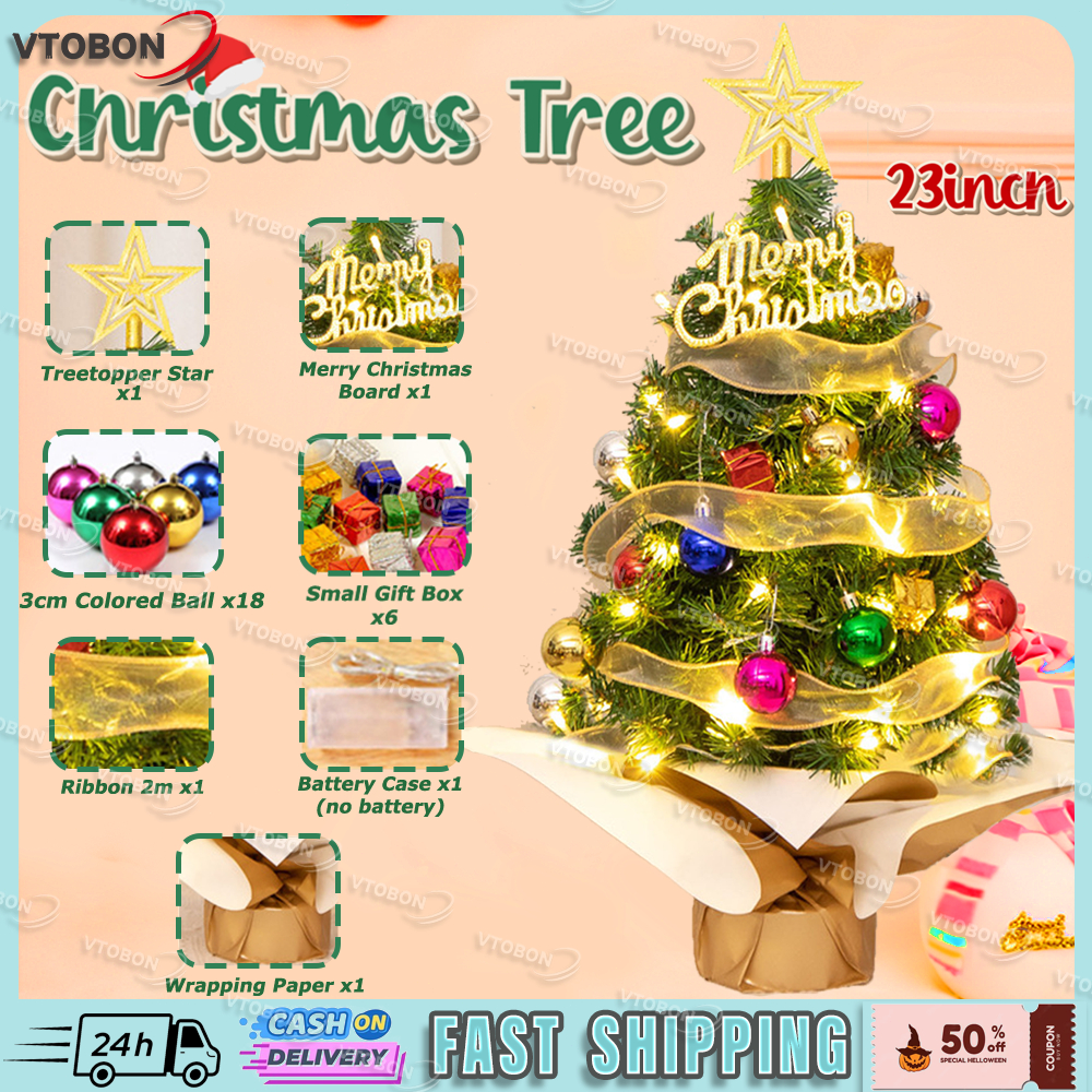 2ft Mini Christmas Tree With Led Lights Table Top Artificial Pine ...