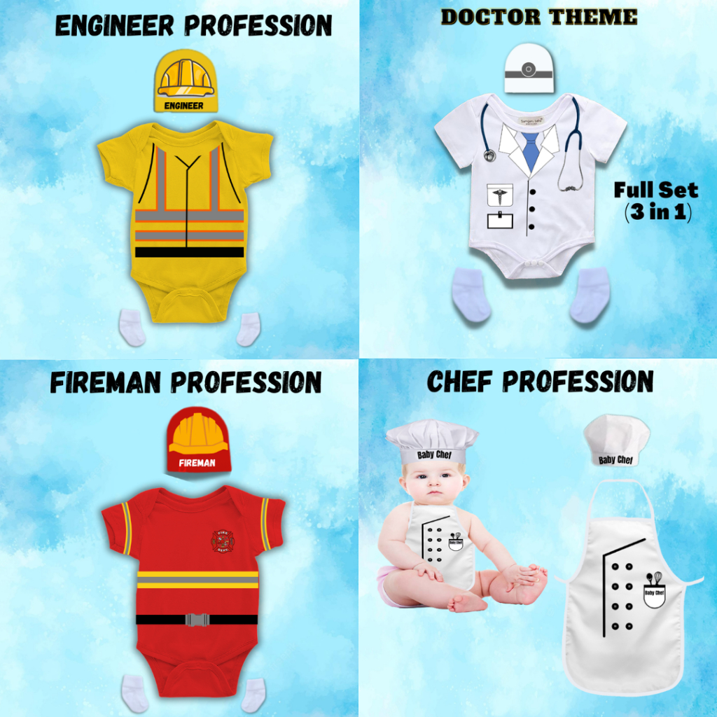 FULL SET (3 in 1) Baby Romper Monthly Milestone Profession Theme Pilot ...