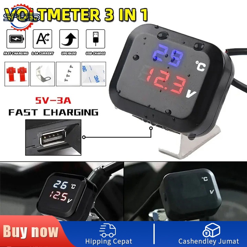 KOSO 3 in 1 Motorcycle Voltmeter Thermometer With Quick Charging USB ...