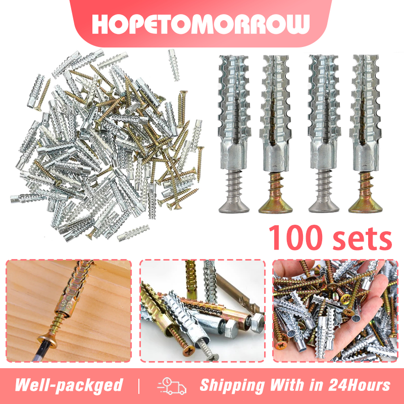100 Set M6 Expansion Screw for Gypsum Board Iron Expansion Pipe Plug ...