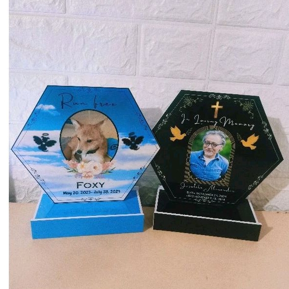 Hexagon Sintra Board Lapida with Base and 2 LED Candle Light | Shopee ...