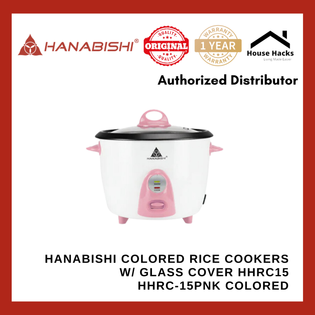 Hanabishi Colored Rice Cookers W/ Glass Cover HHRC15 HHRC-15PNK COLORED ...