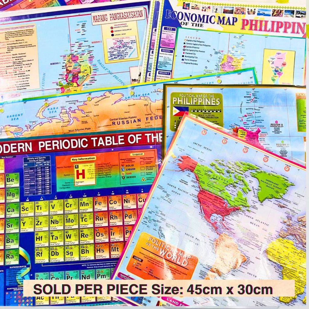 CHART BIG SIZE WITH PLASTIC BACK TO BACK PERIODIC TABLE, PHILIPPINE MAP ...