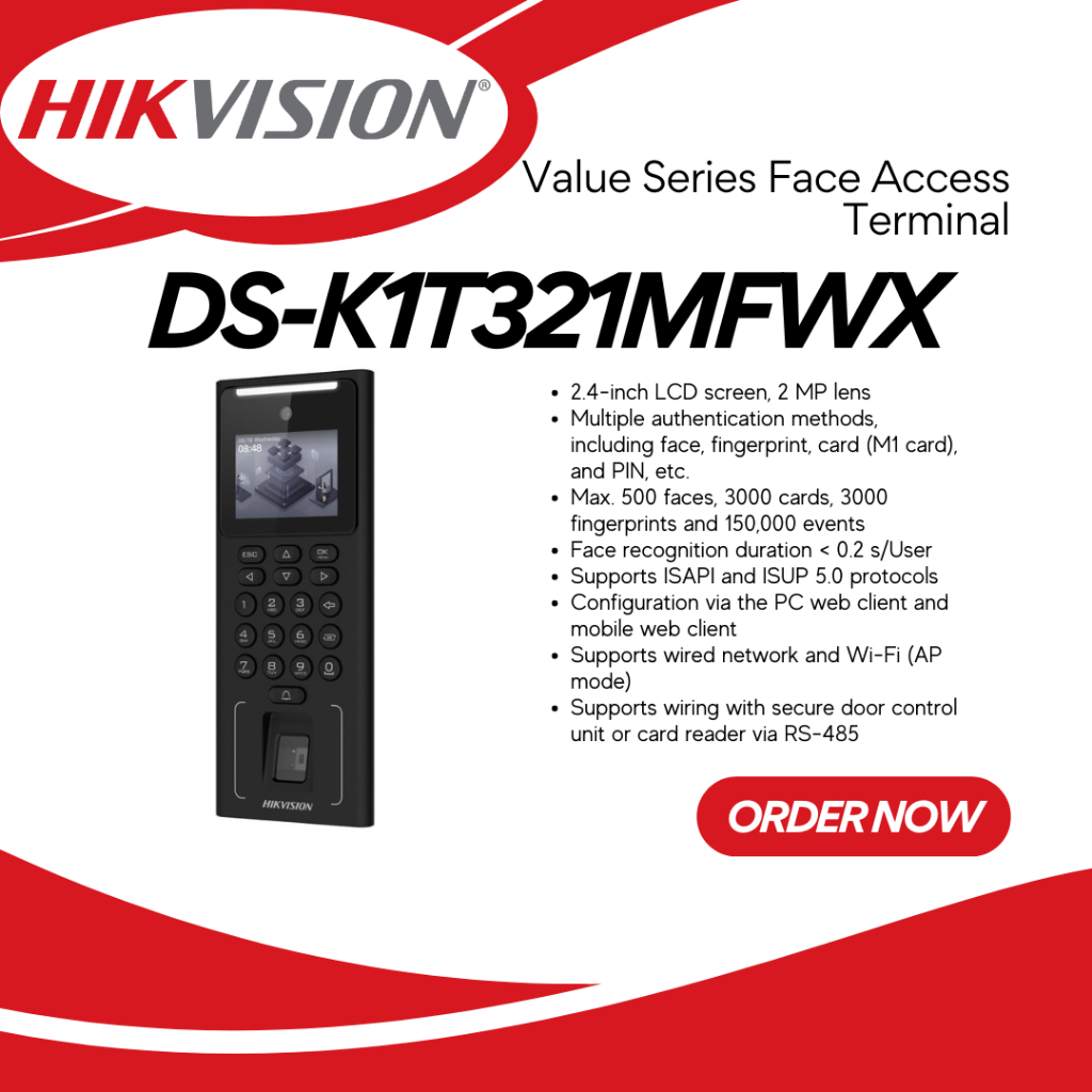 Hikvision DS-K1T321MFWX Face Access Terminal - Secure, Fast Facial ...
