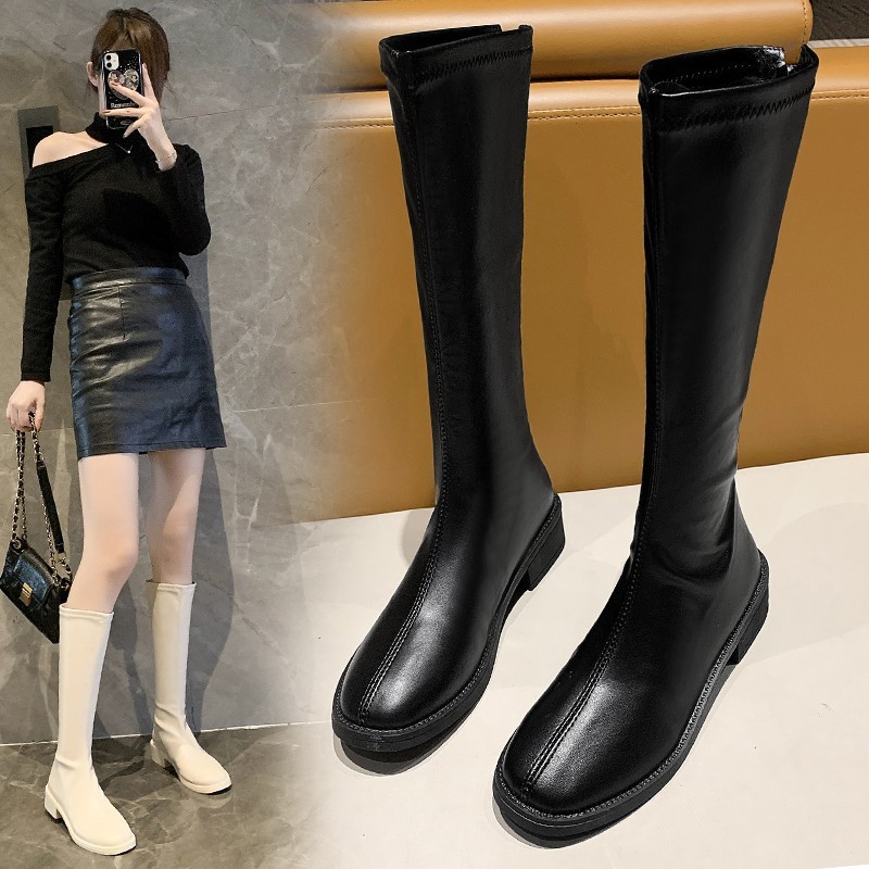Size 35-40 Women's Fashion Shoes Knee High Boots Zipper Leather Boots ...
