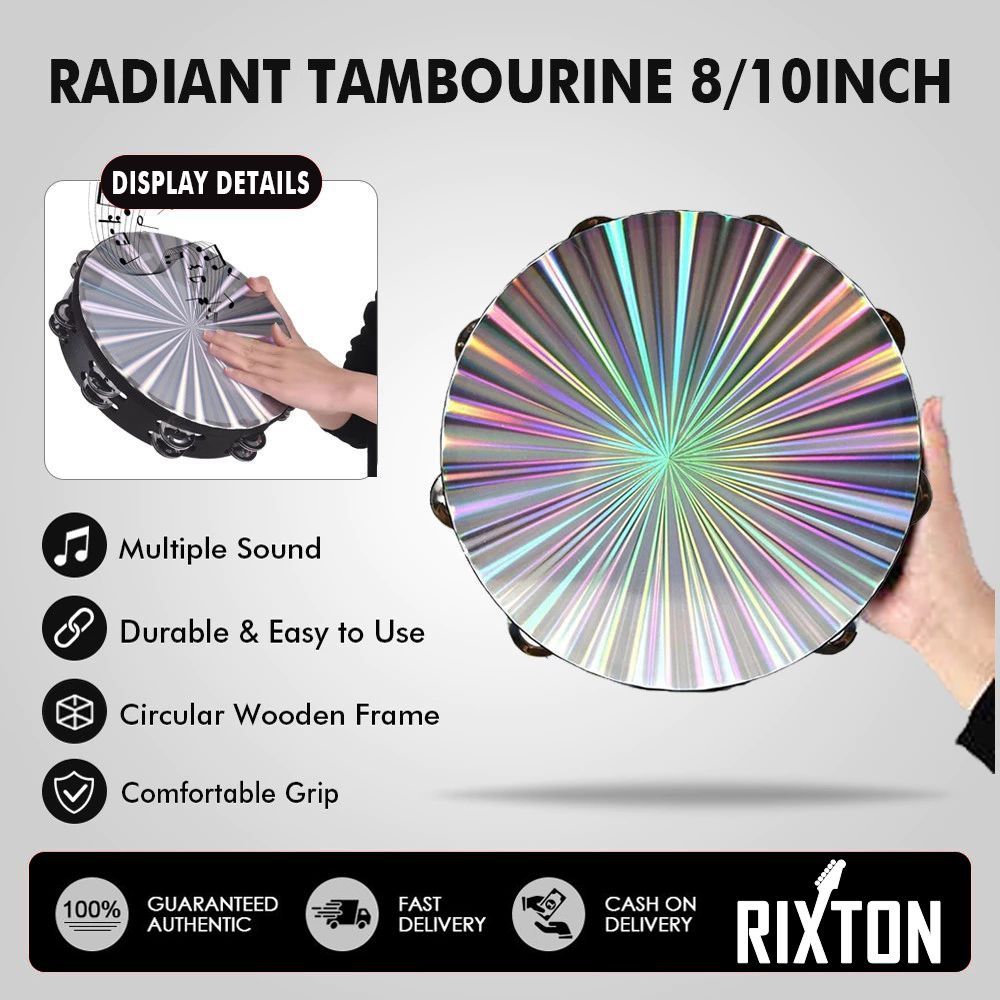 RIXTON 8/10 Inch Wooden Radiant Tambourine Hand Drum with Double Row ...