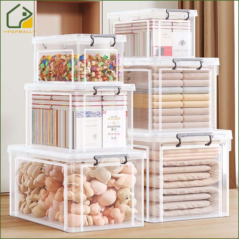 PoP Transparent Storage Box Plastic Clothes Organizer With Wheel ...