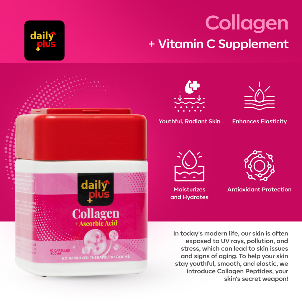 Daily Plus Collagen with Vitamin C Capsule Supplement Skin Care and ...