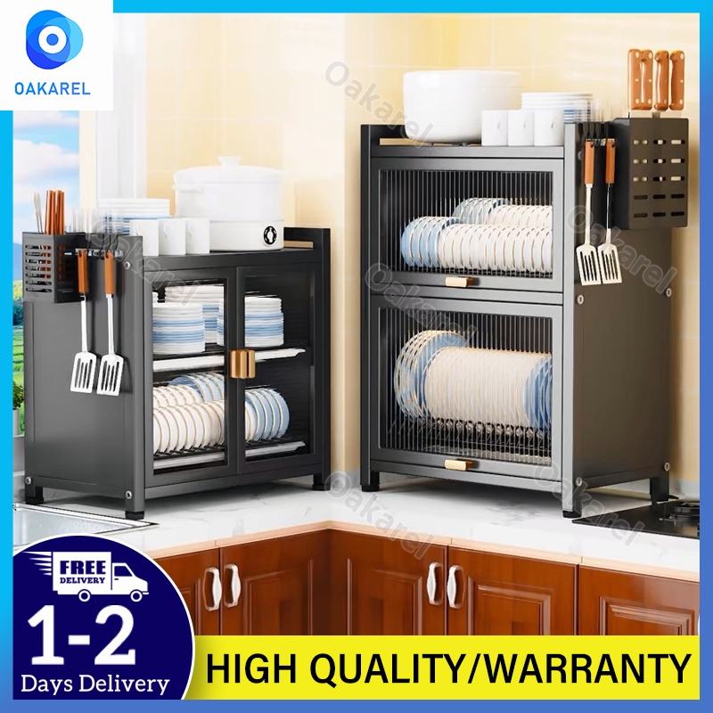 UPSEN Dish Rack Metal Kitchen Organizer Dish Cabinet With Flip Cover ...