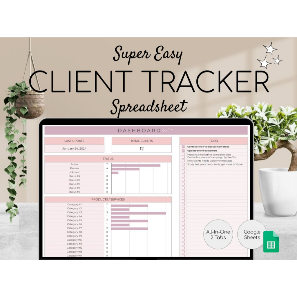 Digital Planner, Client Tracker Spreadsheet | Small Business Template | Customer List Google ...