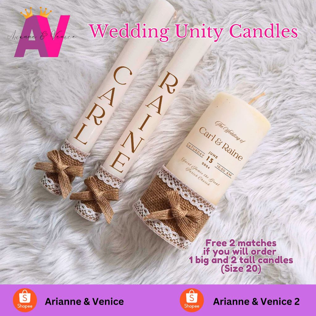 Customized Boho Wedding Unity Candles Abaca Ribbon for Couple Ceremony ...