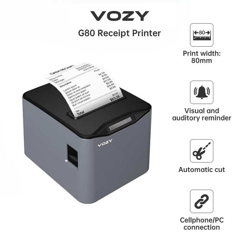 VOZY G80 80mm Receipt Printer Bluetooth + USB Thermal POS Printer Auto ...