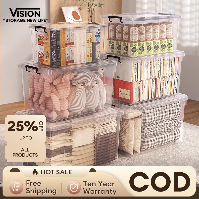 Vision Transparent Storage Box Plastic Sundries Organizer Bin Clothes ...