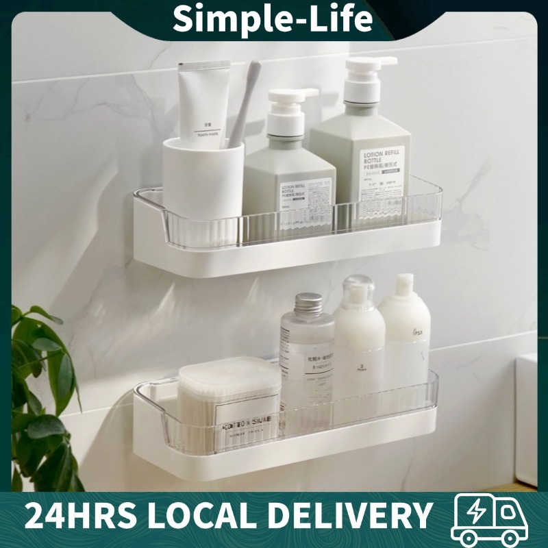 Bathroom Storage Rack Punch-free Wall-mounted Plastic Self Adhesive ...