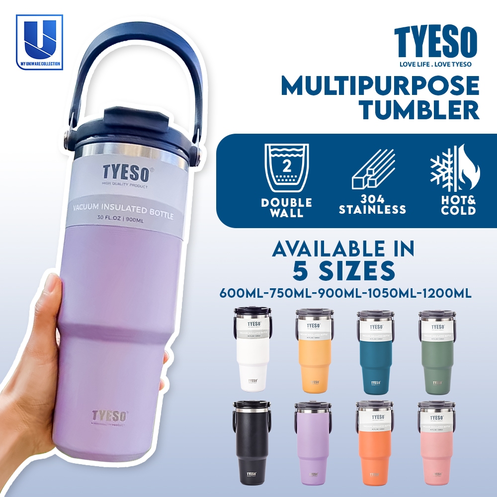 Tyeso 600ml/750ml/900ml/1050ml/1200ml Vacuum Insulated Tumbler with Handle & Straw Leakproof ...
