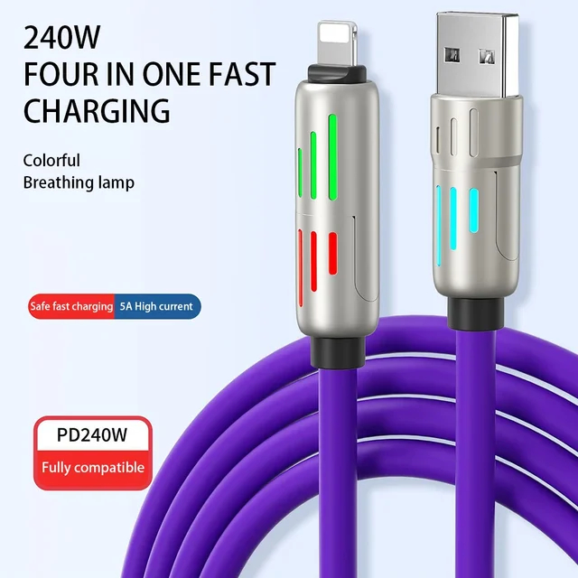 240W 4-in-1 multi port fast charging cable phone fast Sync Charger ...