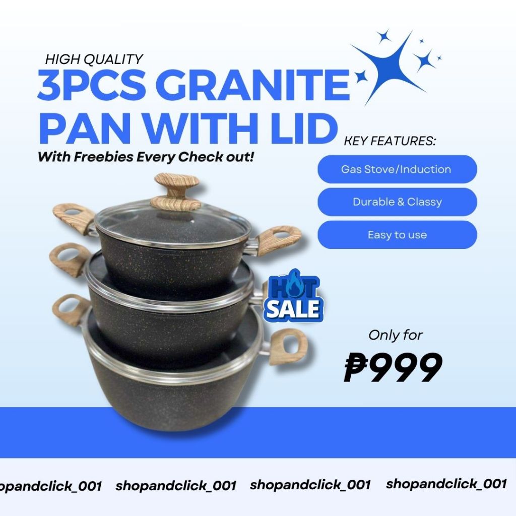 3PCS Nonstick Granite Cookware Set Durable, Scratch-Resistant Pots with ...